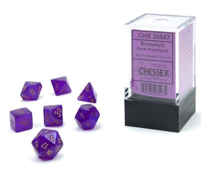 Chessex Dice Set β 10mm Borealis Purple/Gold Luminary Polyhedral Dice Set β Dungeons and Dragons D&D DND TTRPG Dice β Includes 7 Dice - D4 D6 D8 D10 D12 D20 D% (CHX20587)