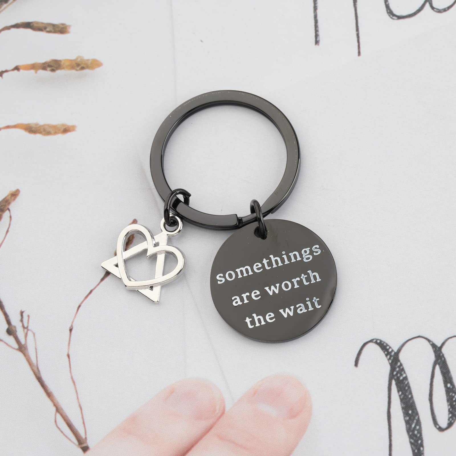 BAUNA Adoption Gifts Stepdaughter Stepson Gifts Keychain Somethings are Worth the Wait Adoptive Mom Gift (Adoption Symbol Charm Keychain)