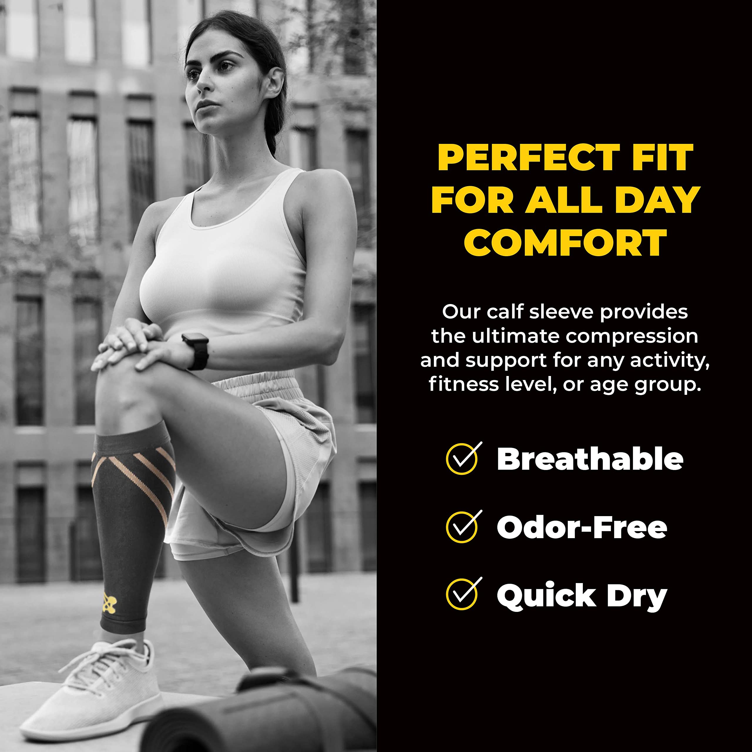 Calf Compression Sleeves for Men & Women - Leg Sleeve and Shin Splints Support - Ideal for Leg Cramp Relief, Varicose Veins, Running - 20-30mmHg Copper Infused Nylon by CopperJoint - Large