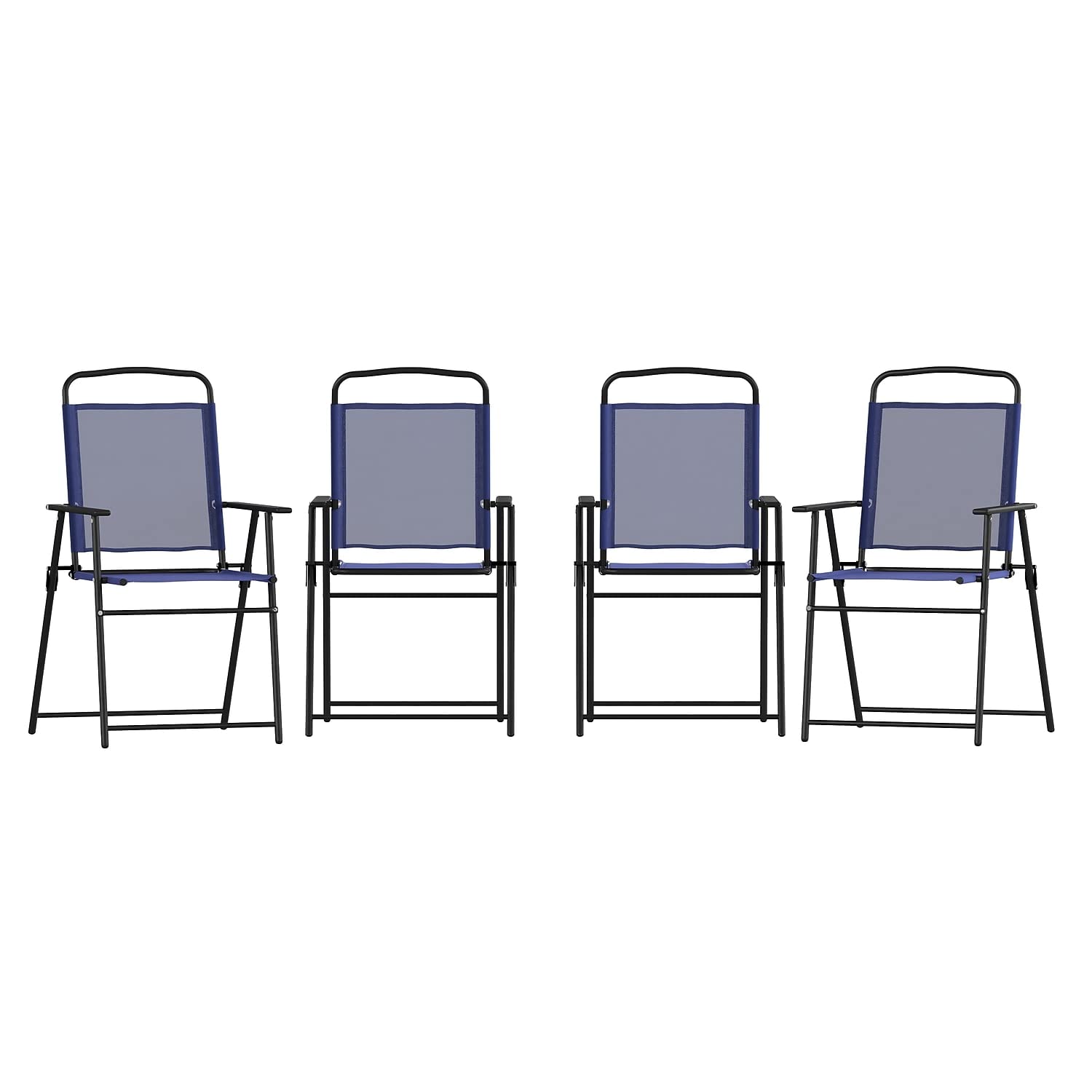 Flash Furniture Mystic Folding Patio Sling Chairs, Outdoor Textilene Lawn Chairs with Armrests, Set of 4, Navy
