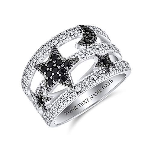 Bling Jewelry Stars and Moon Simulated Onyx Pave CZ Astrology Cocktail Ring,Black,7