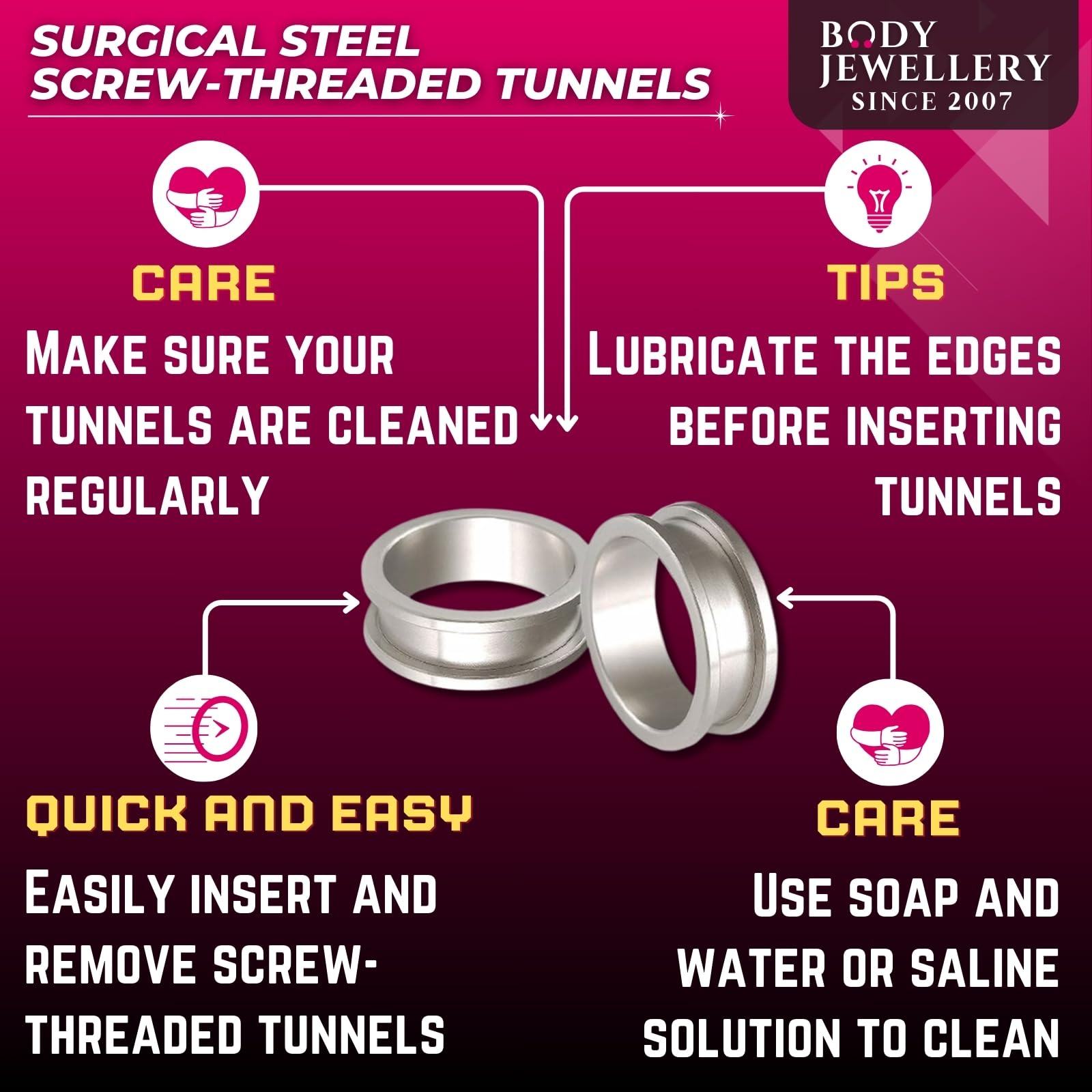bodyjewellery 15/16 gauge 24mm Surgical Steel Flesh Tunnels Ear Plugs AFUT Ear Stretching 2Pcs