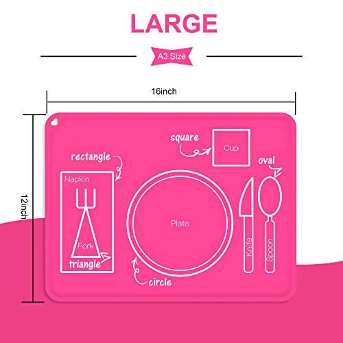 Kids Silicone Placemats, Baby Montessori Placemats for Kids Toddler Children Reusable Non-Slip Table Setting Mats for Restaurant (Purple/Rose Red)