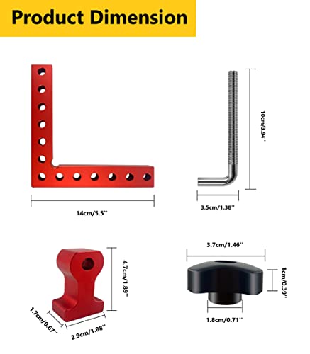 Domybear 90 Degree Positioning Squares Right Angle Clamps for Woodworking Aluminium Corner Clamp Carpenter Clamping Tool for Picture Frame Box Cabinets Drawers 4 Pack 5.5"*5.5"