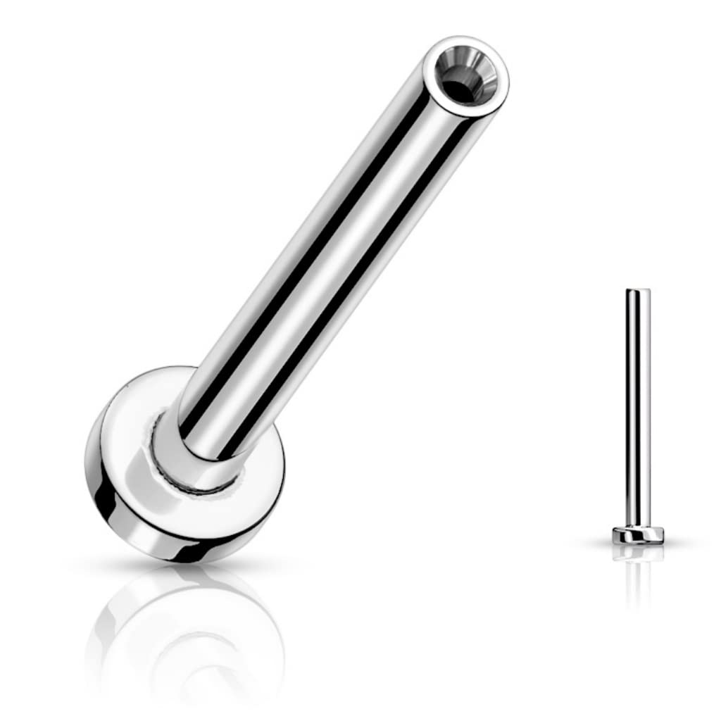 BODY DAZZ Threadless Titanium Post Designed for Push in Labret, Nose Ring, Cartilage Stud, Lip Piercing Tops (16G - 12mm (1/2") Length)