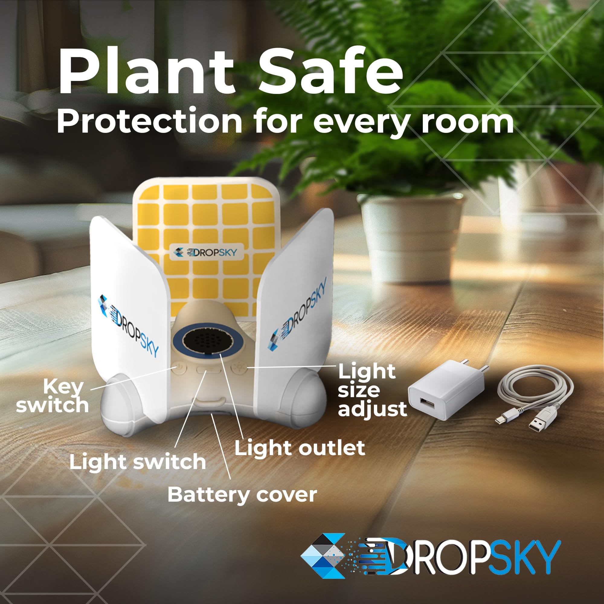 Dropsky 360 Portable Flying Insect Trap, Gnat Traps for House Indoor & Outdoor- Higher Coverage Blue Light Fly Trap- Get Rid of Flies- Safe for Pets & Kids- 2 Traps + 6 Glue Cards+ USB+Cable Charger