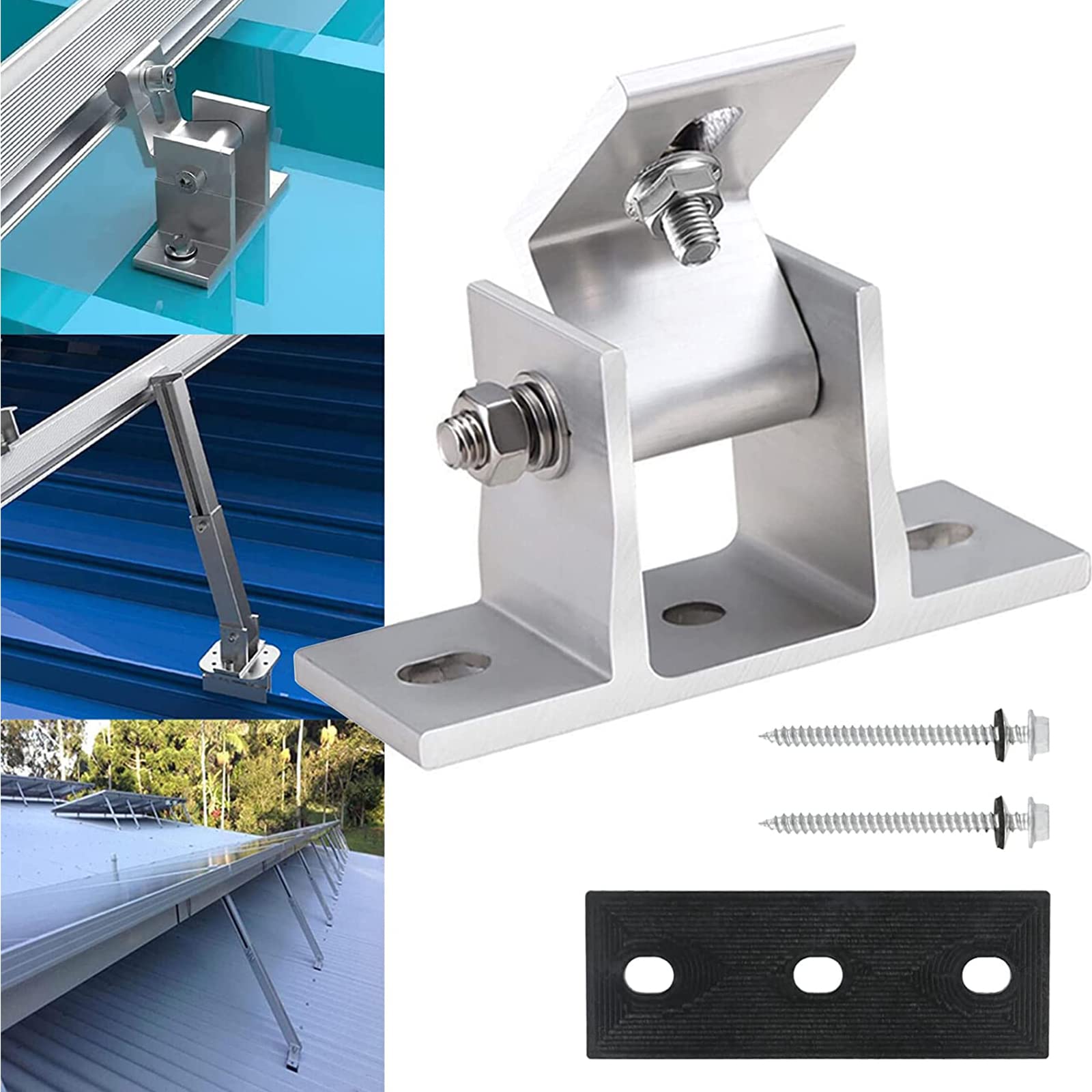 Copgge Adjustable Solar Panel Tilt Mount Bracket Solar Panel Roof Mount Stand RV Solar Panel Mounts Clamp Tilt Angle 10°-60° Individually Flat Roof Mount Holder for Solar Panel 400 W, 500 W (4)
