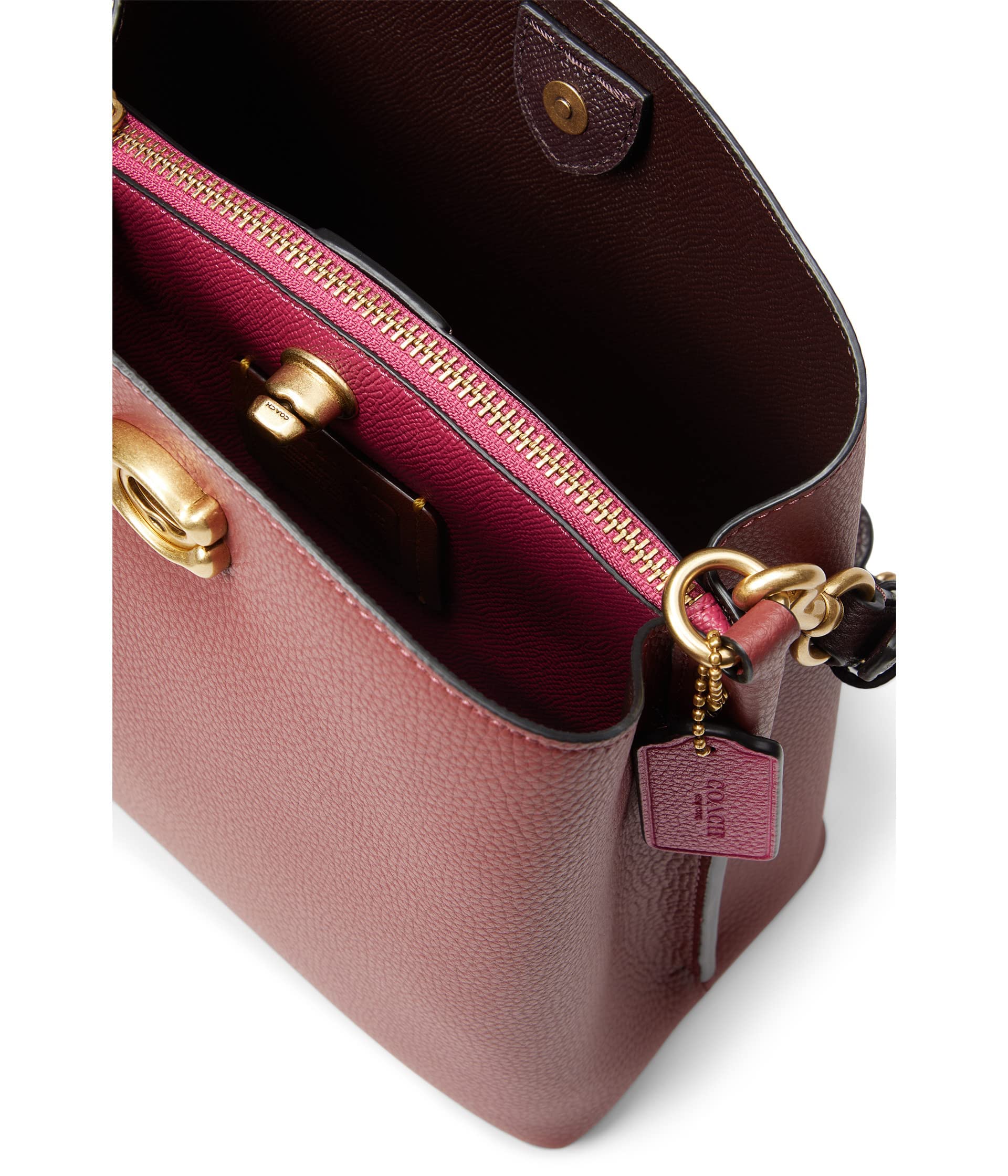Coach Color-Block Leather Willow Bucket Cherry One Size