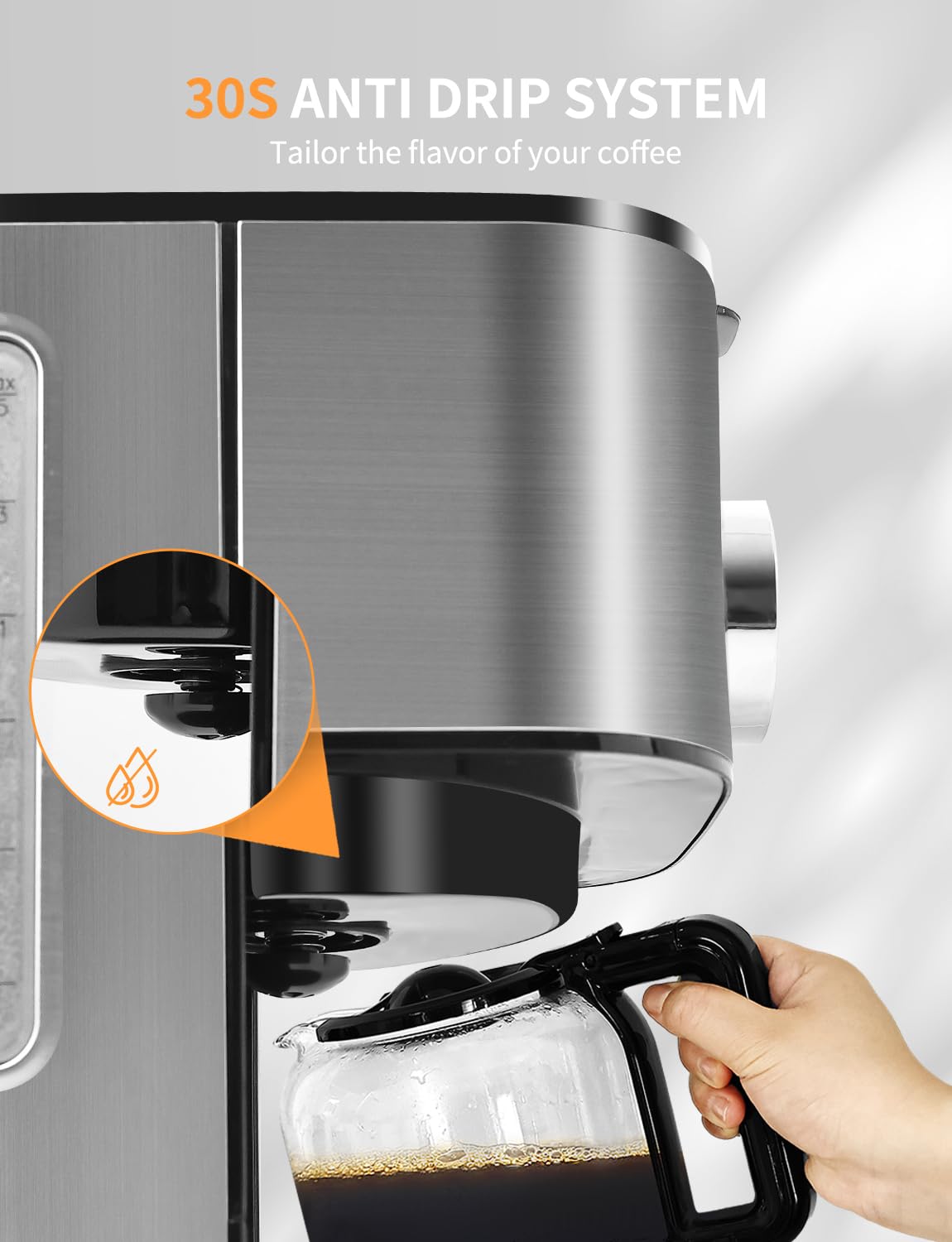 Homtone 10 Cup Programmable Coffee Maker, Drip Coffee Maker with LCD Screen, Glass Carafe, Warming Plate, Auto Shut Off, Regular & Strong Brew for Home and Office, Stainless Steel