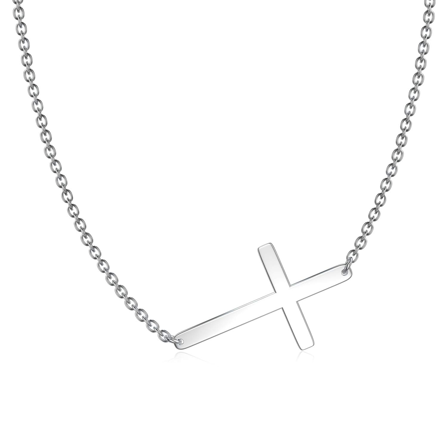 LEMONDROP 925 Sterling Silver Sideways Cross Necklace 16" + 2"