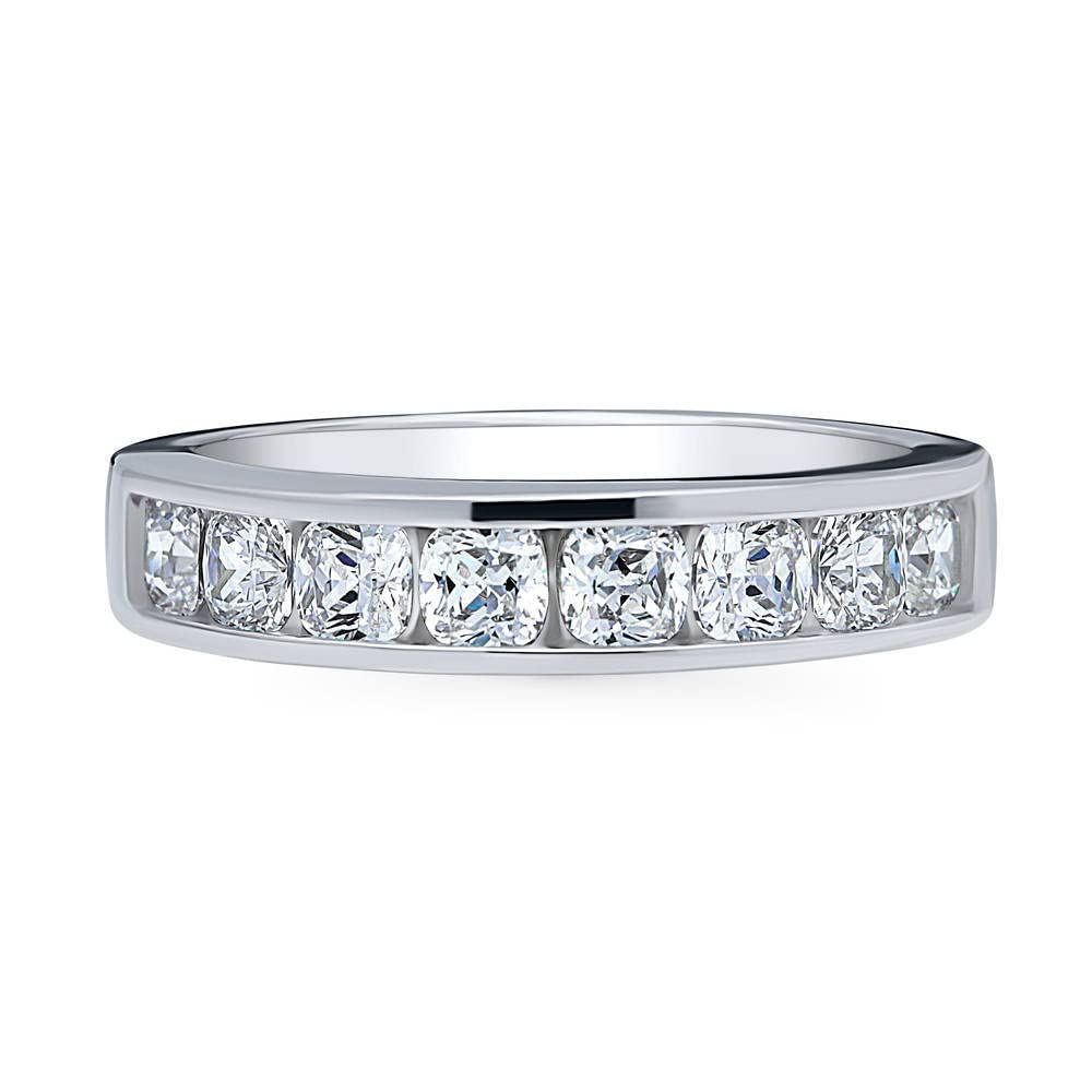 BERRICLE Sterling Silver Wedding Rings Channel Set Cushion Cut Cubic Zirconia CZ Anniversary Half Eternity Ring for Women, Rhodium Plated Size 6
