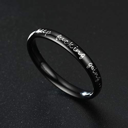 Bling Toman Women’s Men’s Stackable Inspirational Ring Stainless Steel Keep Going Ring Motivational Band Ring Silver/Black/Gold High Polish Ring Encouragement Jewelry Gift (B: Black 3mm, 10)