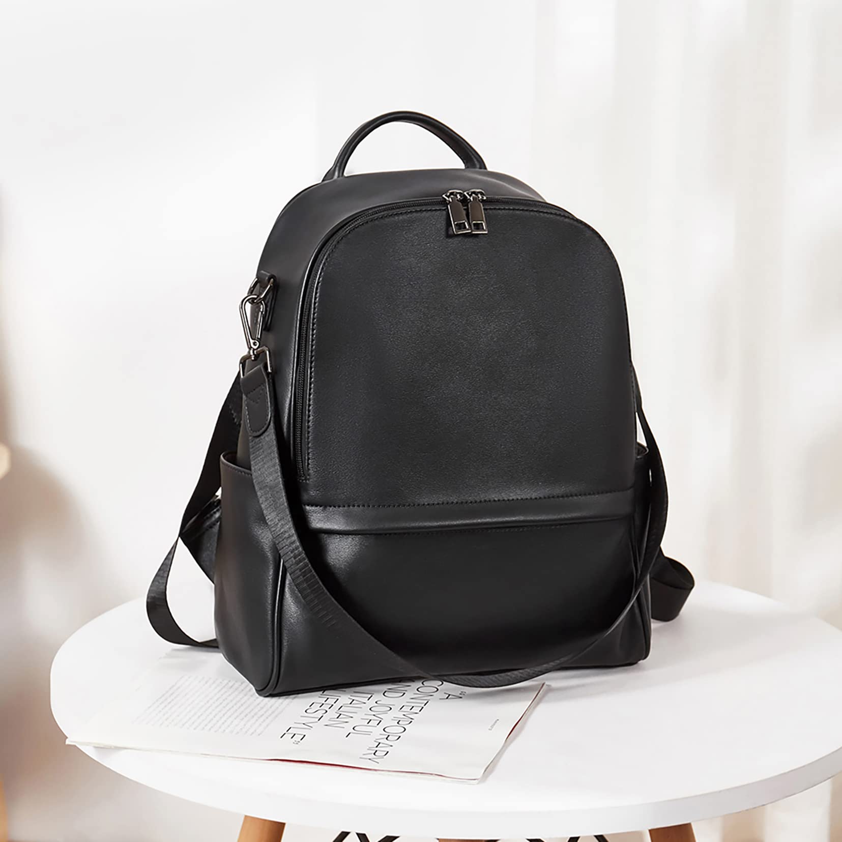 BROMEN Backpack Purse for Women Fashion Anti-theft Backpack Vegan Leather College Shoulder Handbag Black