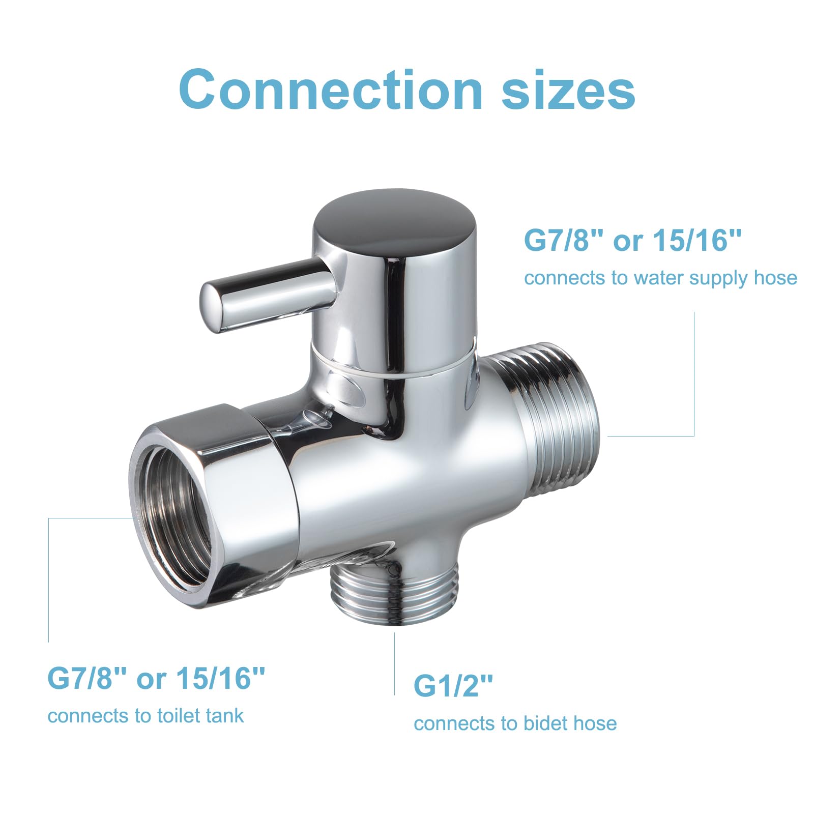 OFFO Shower Diverter Valve, T Adapter with Shut off Valve, 3 Way 7/8” or 15/16” x 7/8” or 15/16” x 1/2” All Metal T Valve Adapter Attachment for Sprayer Brass