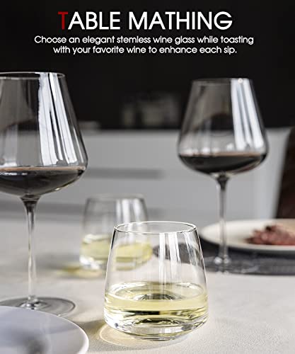 Stemless Wine Glasses Set of 4-13.5oz,Hand Blown Crystal Red White Wine Glasses - Unique gifts for him/her for wedding, birthday, Christmas, father's day, anniversary - clear.