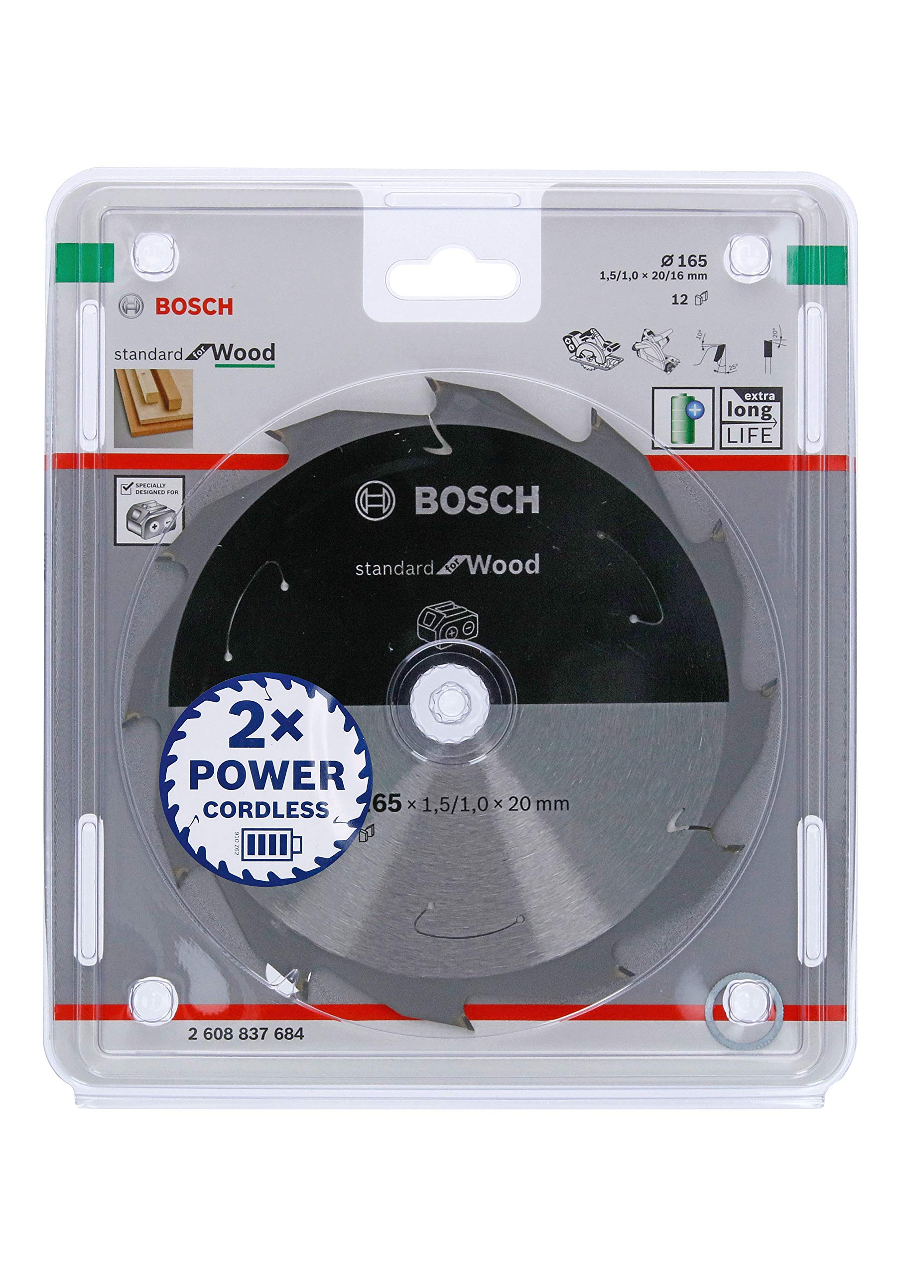Bosch Professional Circular Saw Blade Standard (for Wood, 165 x 20 x 1.5 mm, 12 Teeth; Accessories: Cordless Circular Saw)