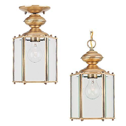 Sea Gull Lighting 6008-02 Classico Outdoor Semi-Flush Mount Convertible Pendant Outside Fixture, One - Light, Polished Brass