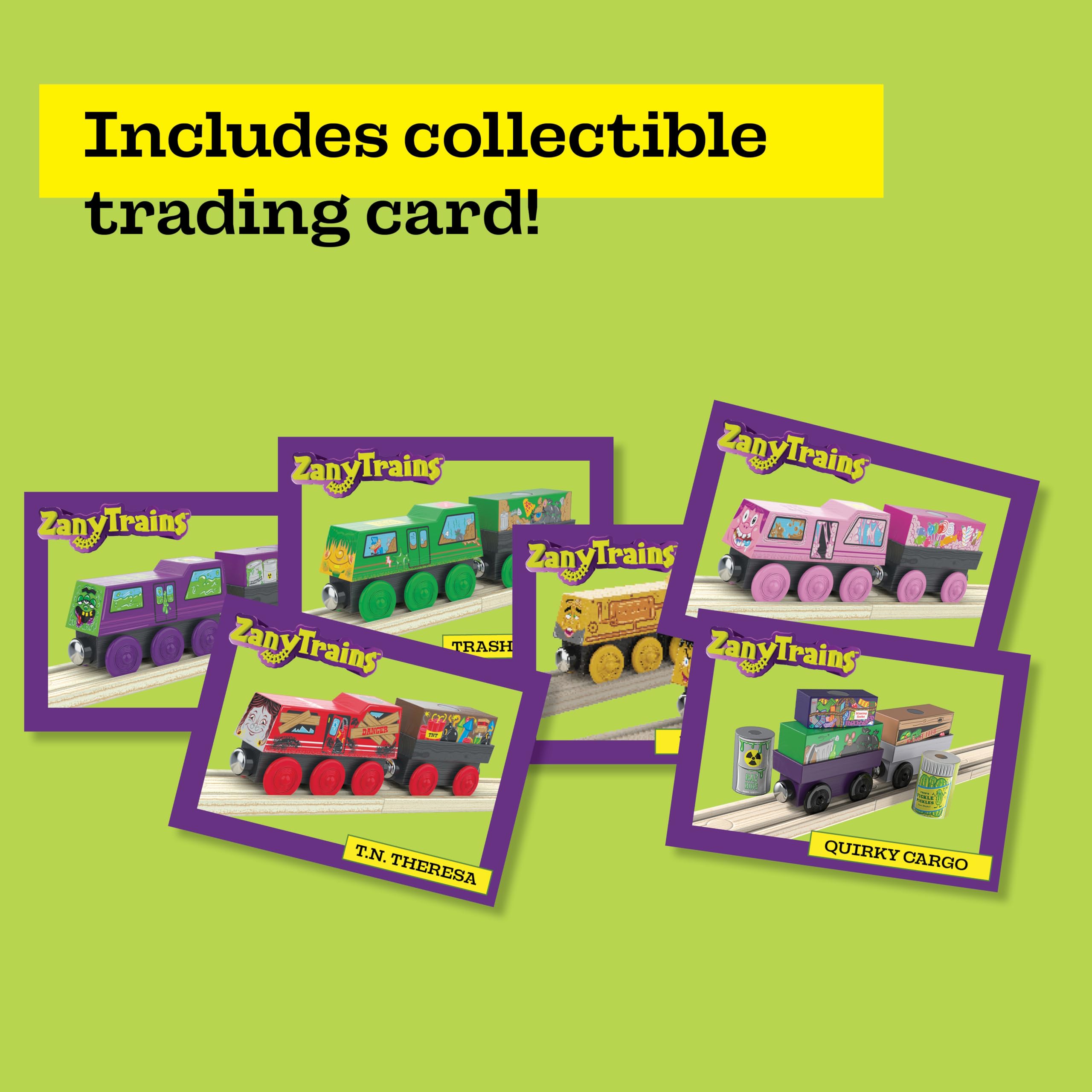 ZANY TRAINS Series 1 - Wooden Train Set with Cargo - Compatible with All Wooden Train Sets - Wooden Train Cars (Toxic Ted)