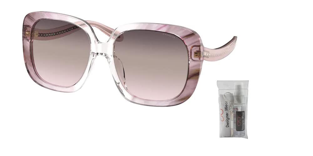 Coach HC8223U 5656U8 56MM Transparent Pink Ombre/Brown Pink Gradient Square Sunglasses for Women + BUNDLE With Designer iWear Eyewear Kit