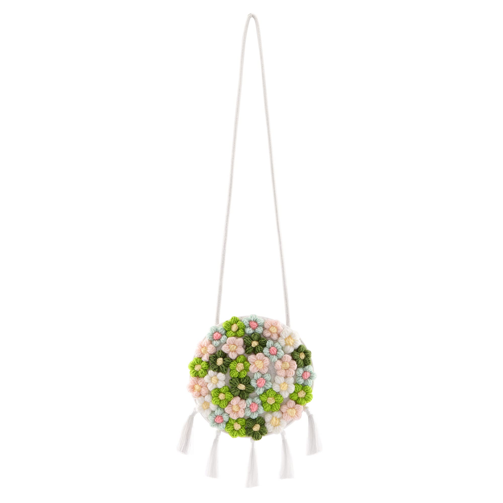 CHIC DIARY Handwoven Crossbody Handbag for Women Summer Beach Flower Shoulder Bag Small Cotton Crochet Round Purse (White)