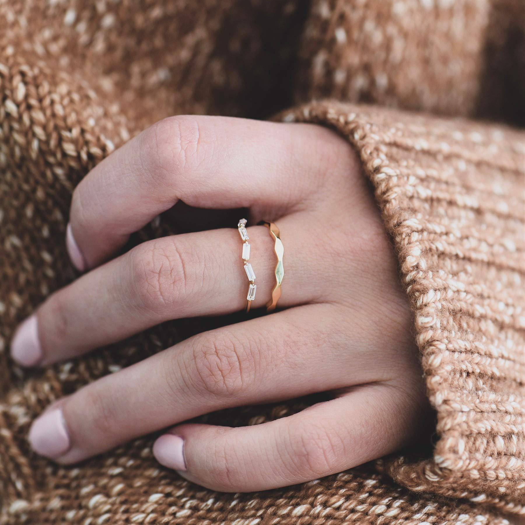 BLOSSOM & HUE Mini Baguette Eternity Band | Hypoallergenic 18K Gold Plated .925 | Dainty Gold Ring | Cluster CZ Baguette Stacking Ring