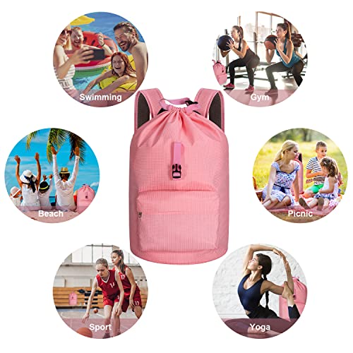 BERTASCHE Drawstring Backpack, Beach Backpack Swim Bag included Waterproof Dry Bag, String Bag Sackpack for Sport Gym Yoga Camping Vacation