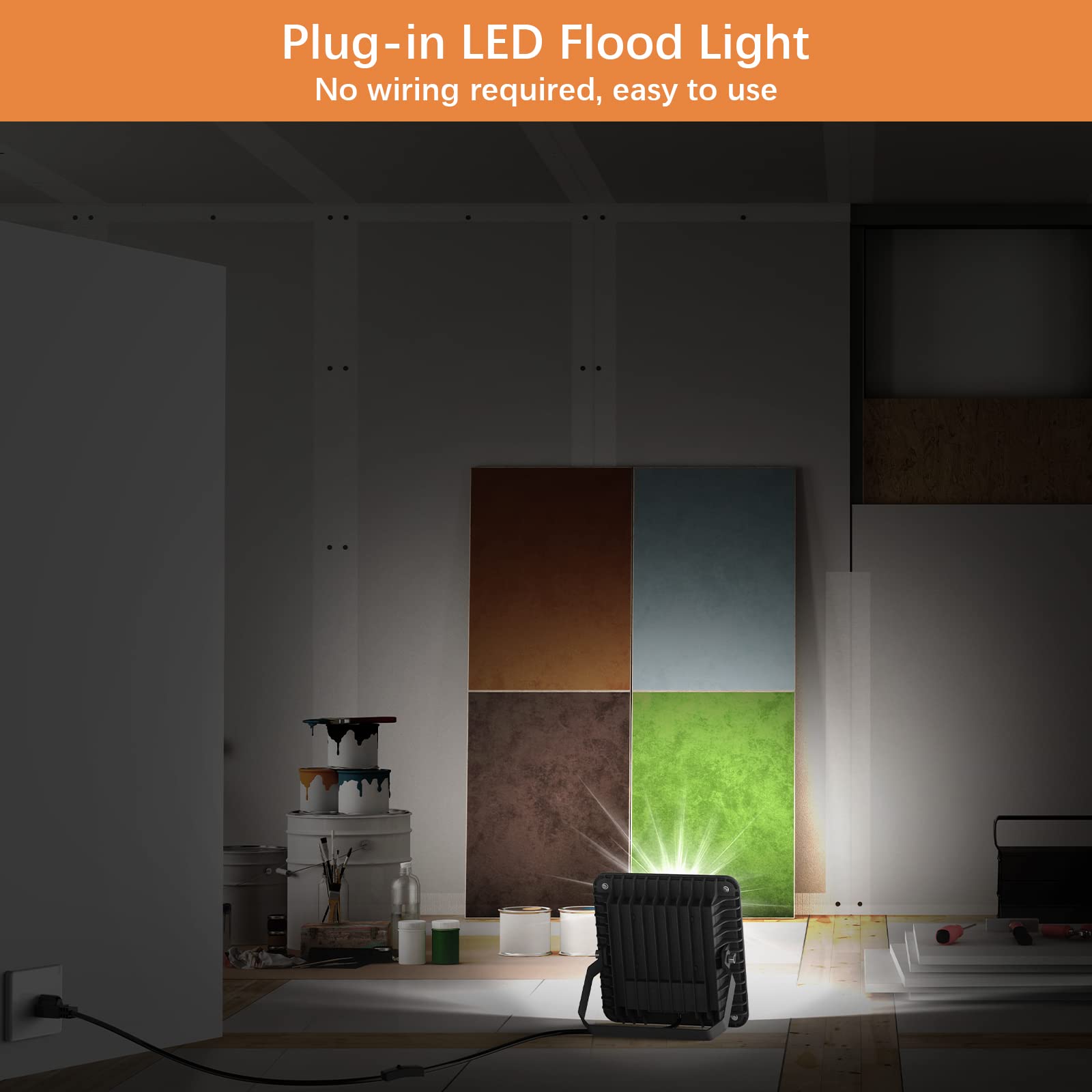 LEPOWER 100W LED Flood Light, 10000lm Work Light with Plug, Equiv 500W Halogen, 6000K White Light, IP66 Waterproof Outdoor Floodlight for Garage, Garden, Lawn, Basketball Court, Playground 2 Pack