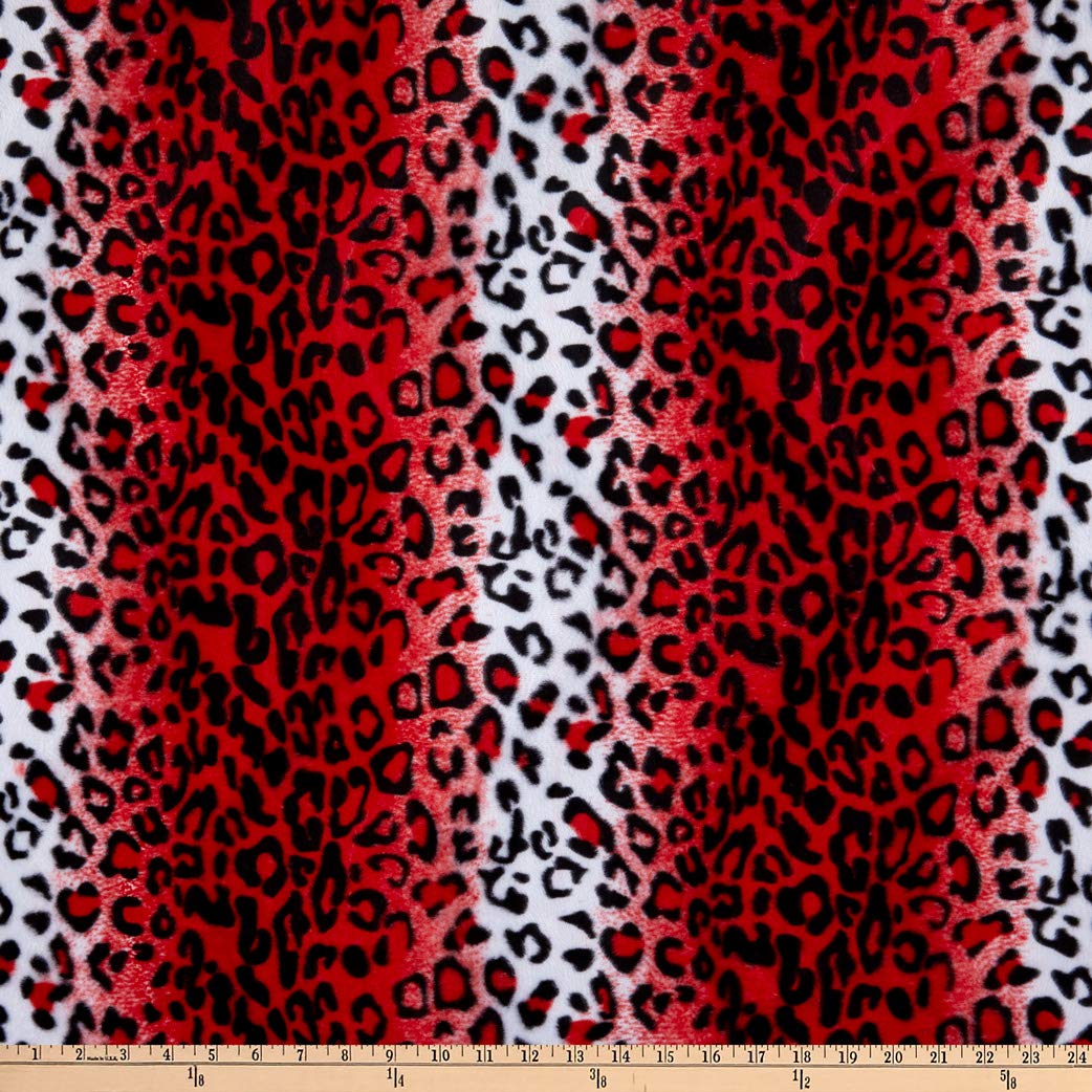 Fabric Base Velboa Smooth Wave Prints Leopard Red / White Fabric by the Yard