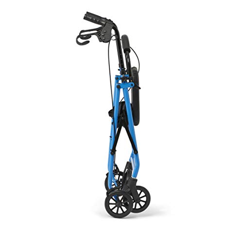 Medline Mobility Lightweight Folding Steel Rollator Walker with 6-inch Wheels, Adjustable Seat and Arms, Light Blue