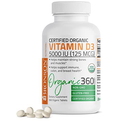 Bronson Vitamin D3 5,000 IU (1 Year Supply) for Immune Support, Healthy Muscle Function & Bone Health, High Potency Organic Non-GMO Vitamin D Supplement, 360 Tablets