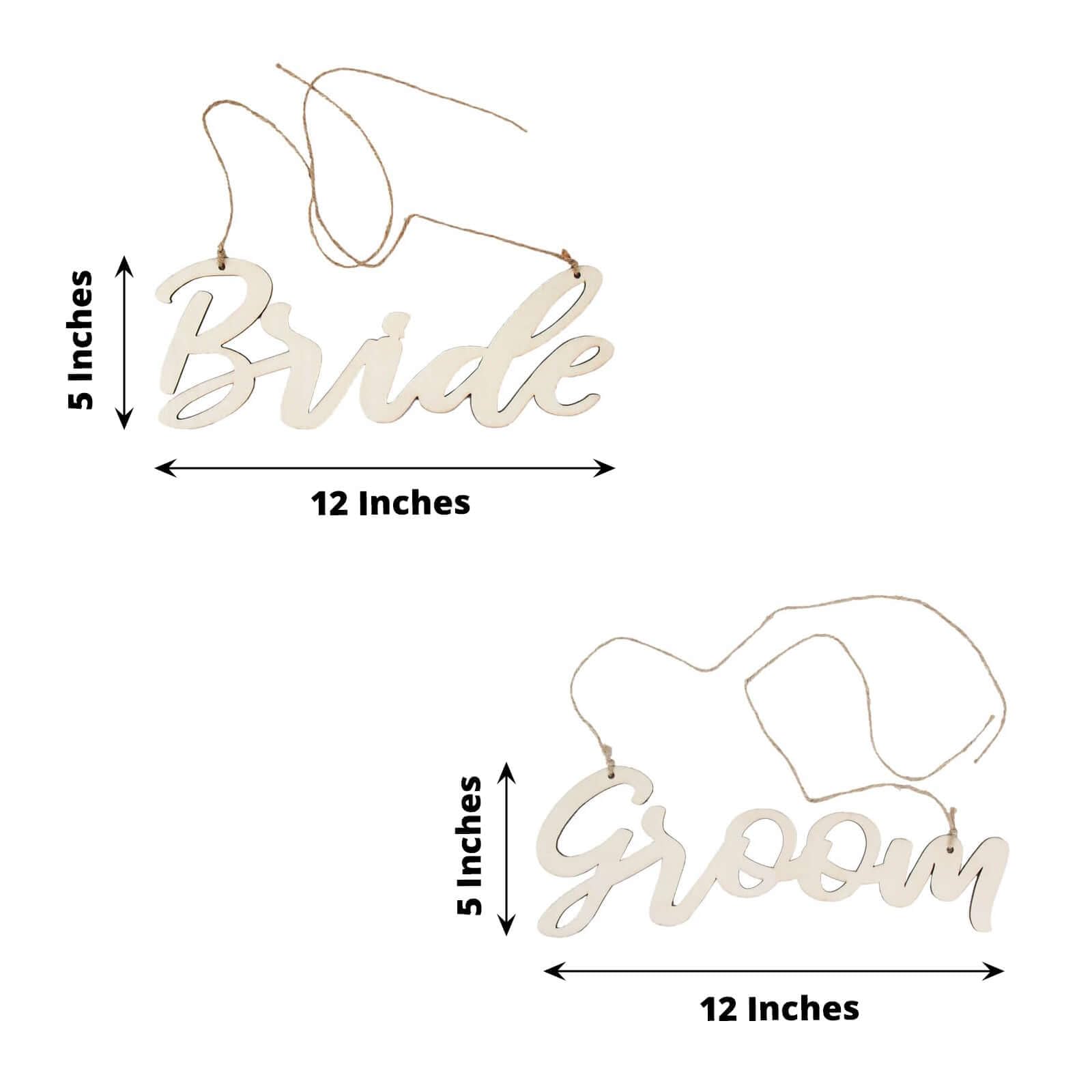 Efavormart Set of 2 | Natural Wood Bride and Groom Chair Signs, Wedding Photo Booth Props, Calligraphy Wall Hanging Decor - 12"X5"