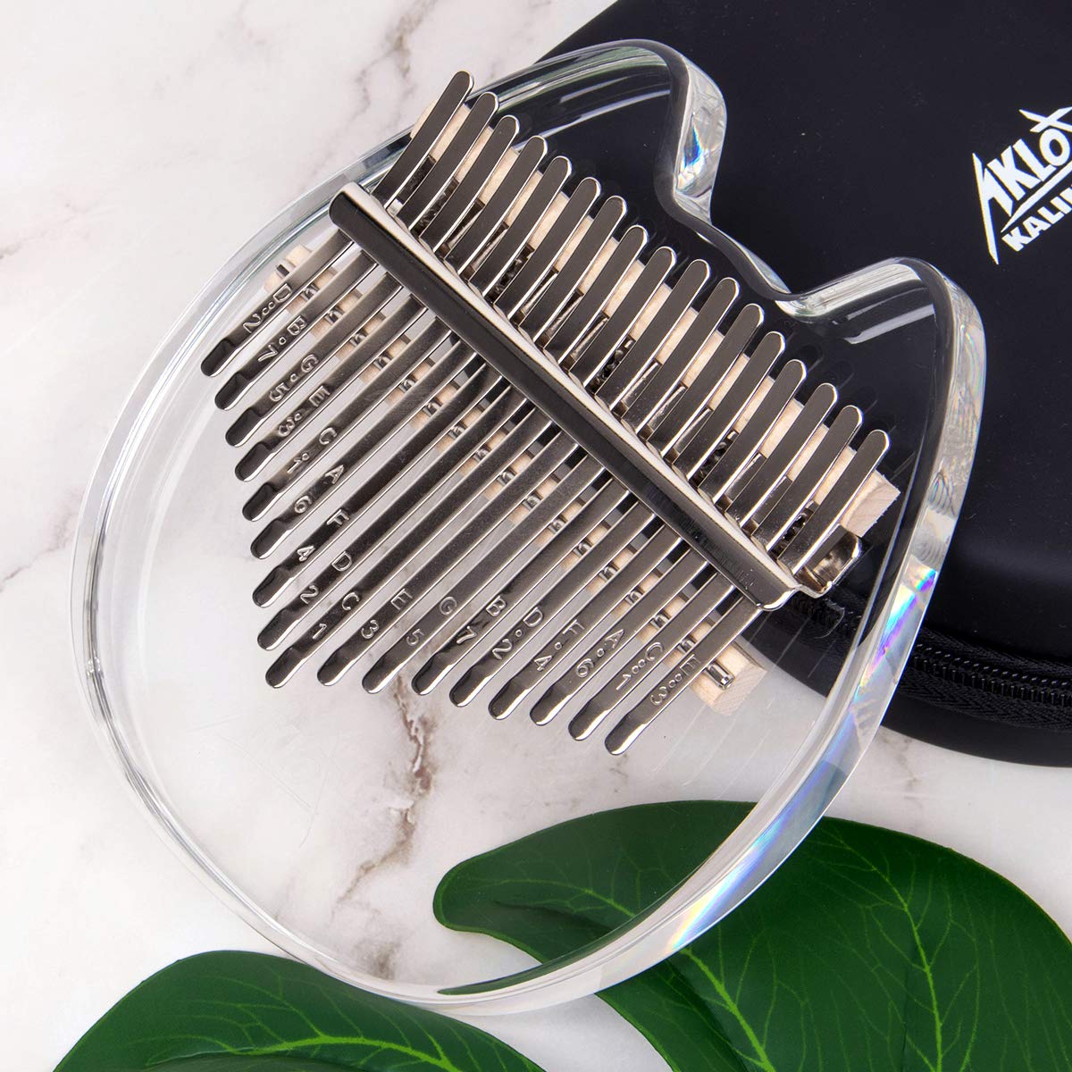 Kalimba Thumb Piano, AKLOT 17 Keys Transparent Acrylic Cat Note Carved Starter Finger Piano with Kalimba Case Tune Hammer Study Booklet Stickers
