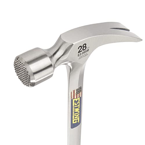 ESTWING Framing Hammer - 28 oz Long Handle Straight Rip Claw with Milled Face & Shock Reduction Grip - E3-28SM