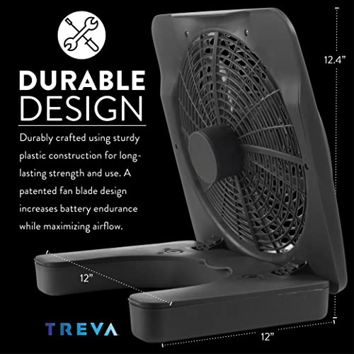 Treva 10-Inch Portable Desktop Air Circulation Battery Fan, 2 Speed, Compact Folding & Tilt Design, with AC Adapter - 2 Pack (Graphite)