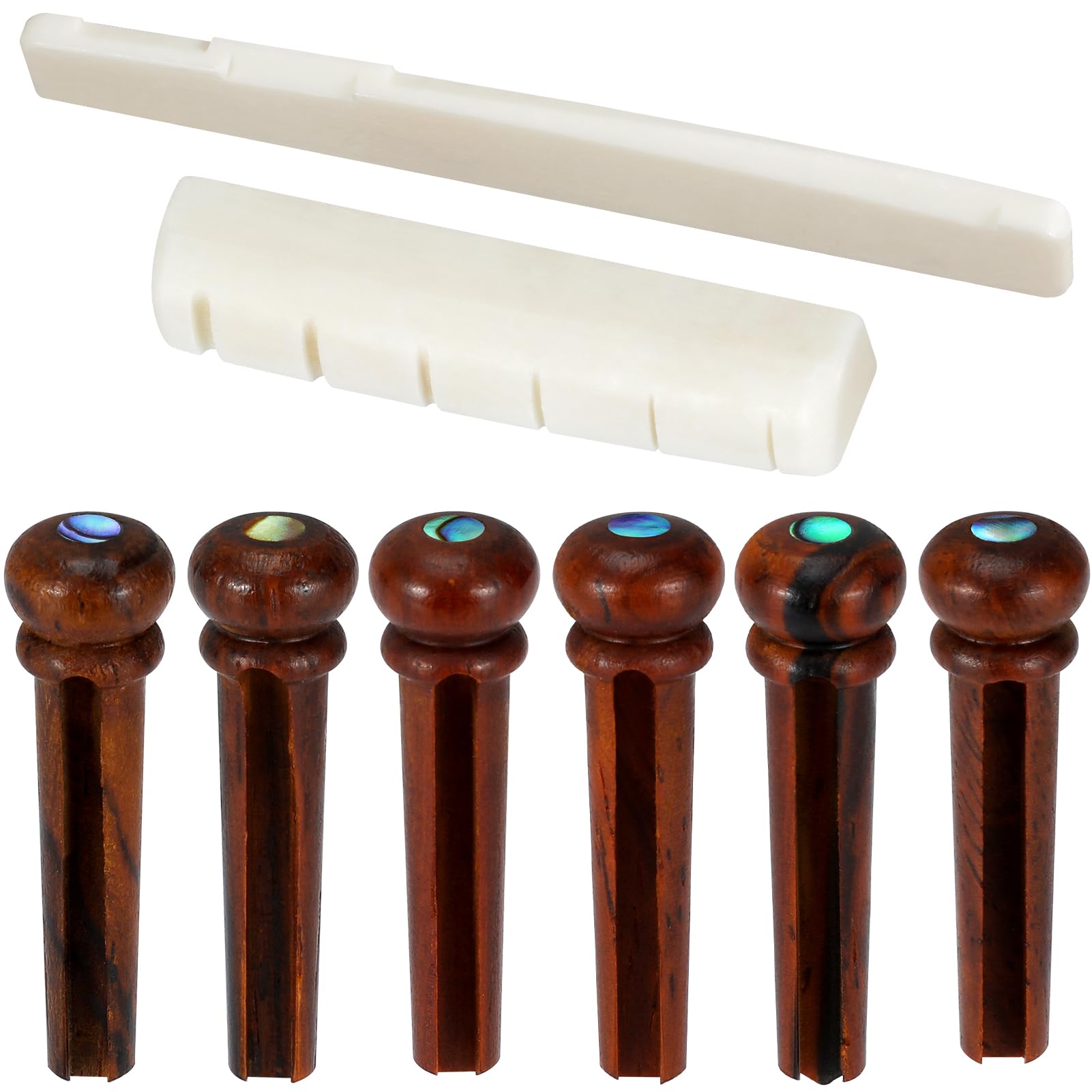 Blisstime 6 String Acoustic Guitar Bone Bridge Saddle and Nut and 6pcs Rosewood Guitar Bridge Pins