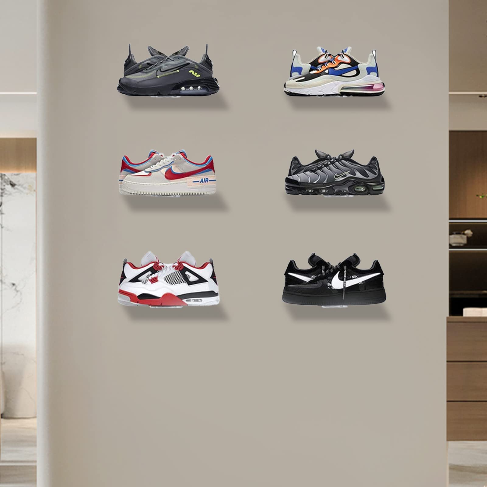 Guntsous 6 PCS Acrylic Floating Shoe Rack Wall Mount Display Shoe Rack Transparent Storage Rack for Home Use Sneaker Display Rack with Screws and Anchors