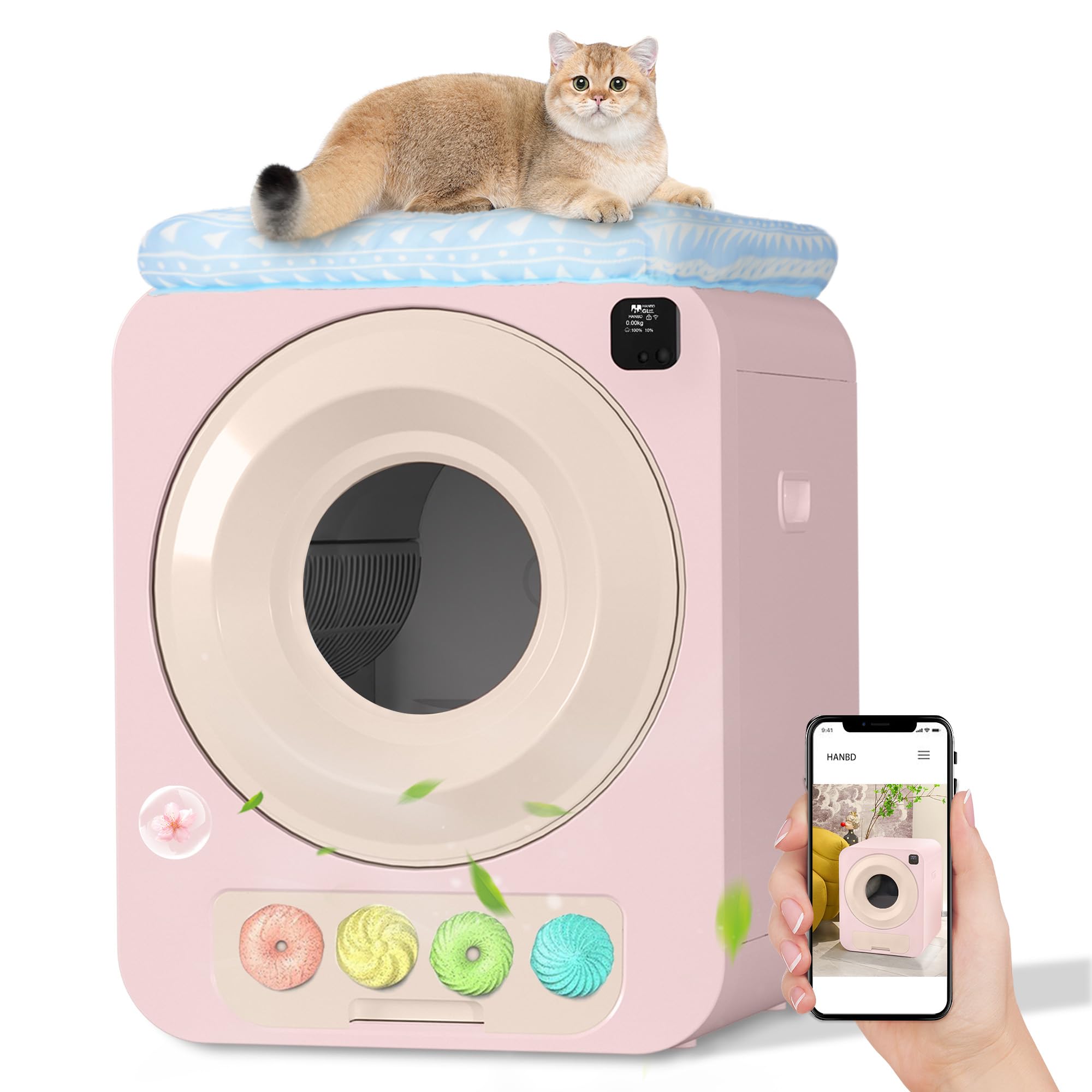 Bebeblue Self Cleaning Cat Litter Box, Automatic Cat Litter Box, No Scooping Odor Removal Health Monitoring Quiet Extra Large Space for Cats Pink