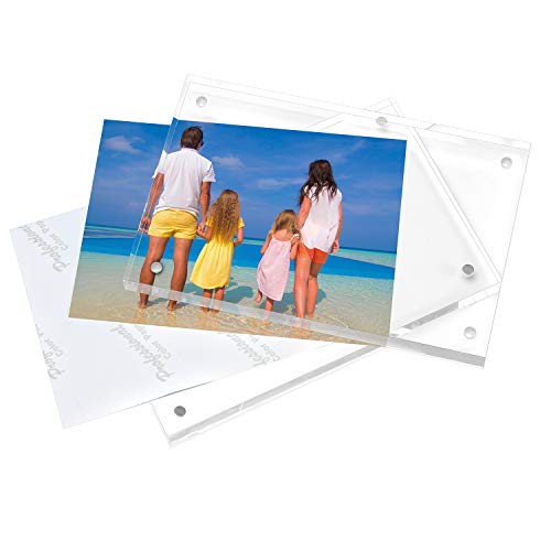 Meetu Acrylic Picture Frame 4x6,Clear Freestanding Double Sided 20mm Thickness Frameless Magnetic Photo Frames Desktop Display with Gift Box Package(5 Pack)