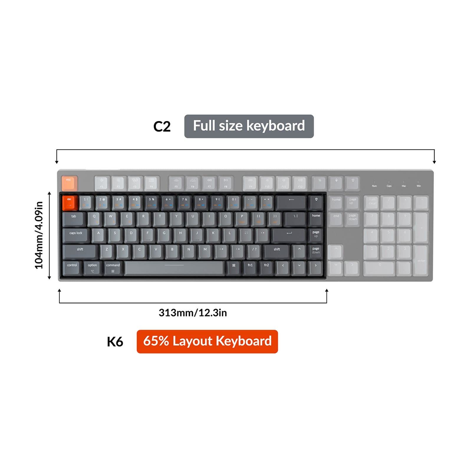 Keychron K6 65% Compact 68 Keys Wireless Mechanical Keyboard for Mac, Hot-swappable White Backlight, Bluetooth, Multitasking, Type-C Wired Gaming Keyboard for Windows with Gateron Brown Switch