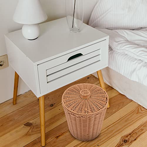 DOITOOL Wicker Storage Basket with Lid Round Rattan Storage Basket for Storage, Wicker Waste Basket for Bedroom, Bathroom, Offices Or Home ( 24x24cm )