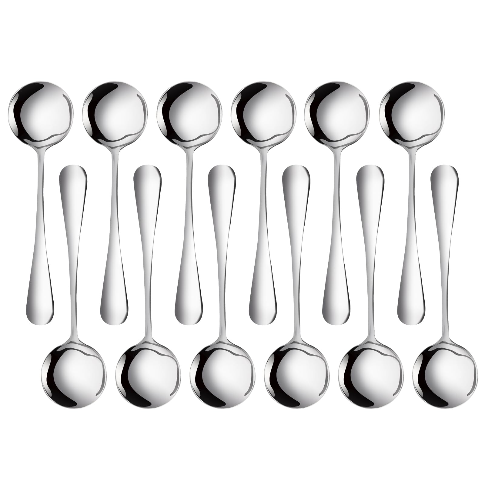 Foamia Soup Spoons, 12-Pack Stainless Steel Spoons Silverware Round Cereal Spoon Dinner Spoons Tablespoons Set for Bouillon Dessert Ice Cream Kitchen Cooking Flatware