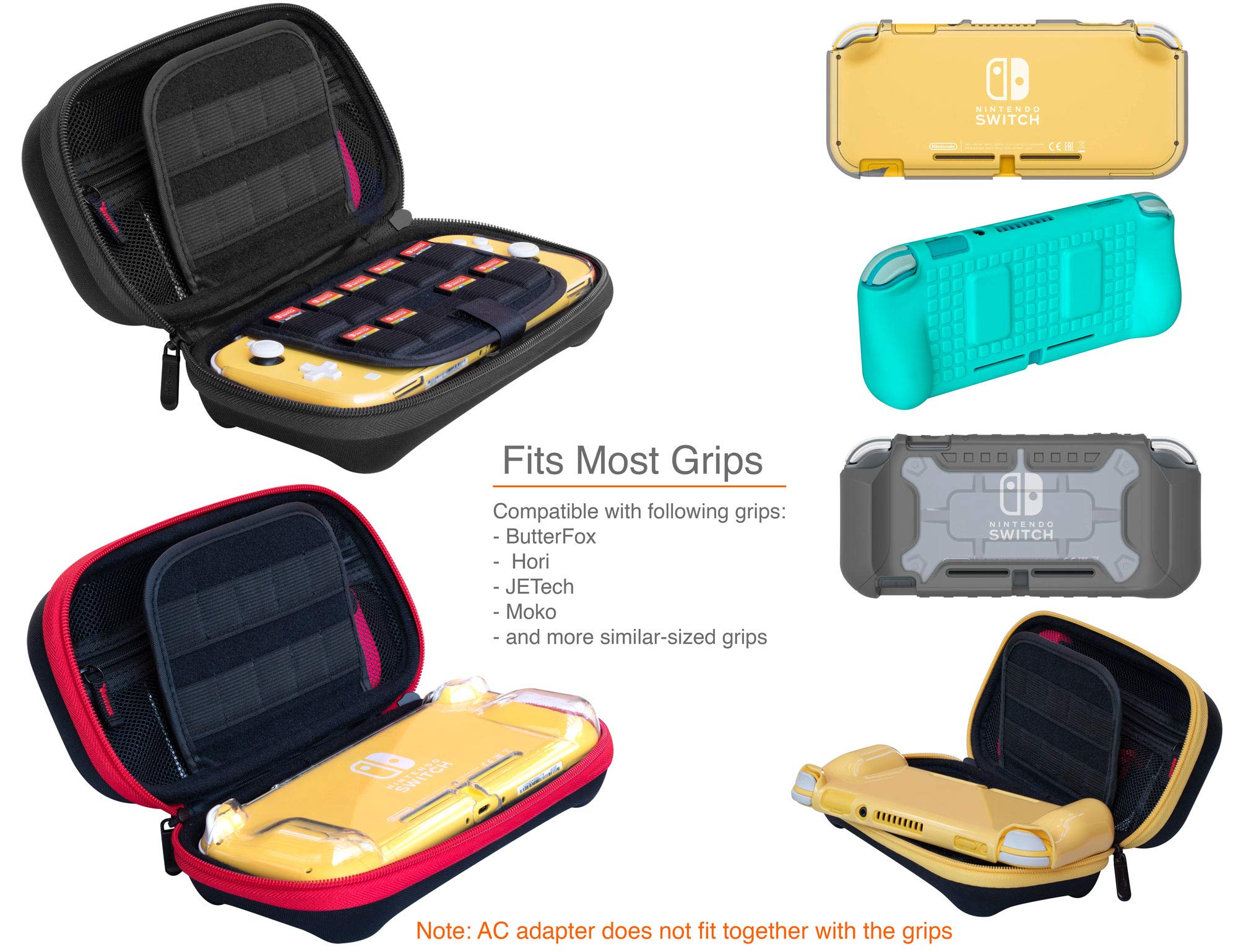 ButterFox Large Carrying Case for Nintendo Switch Lite, Fits Charger, Compatible with Hori Duraflexi Protector, Large Storage Pouch for Switch Lite Accessories (Black)