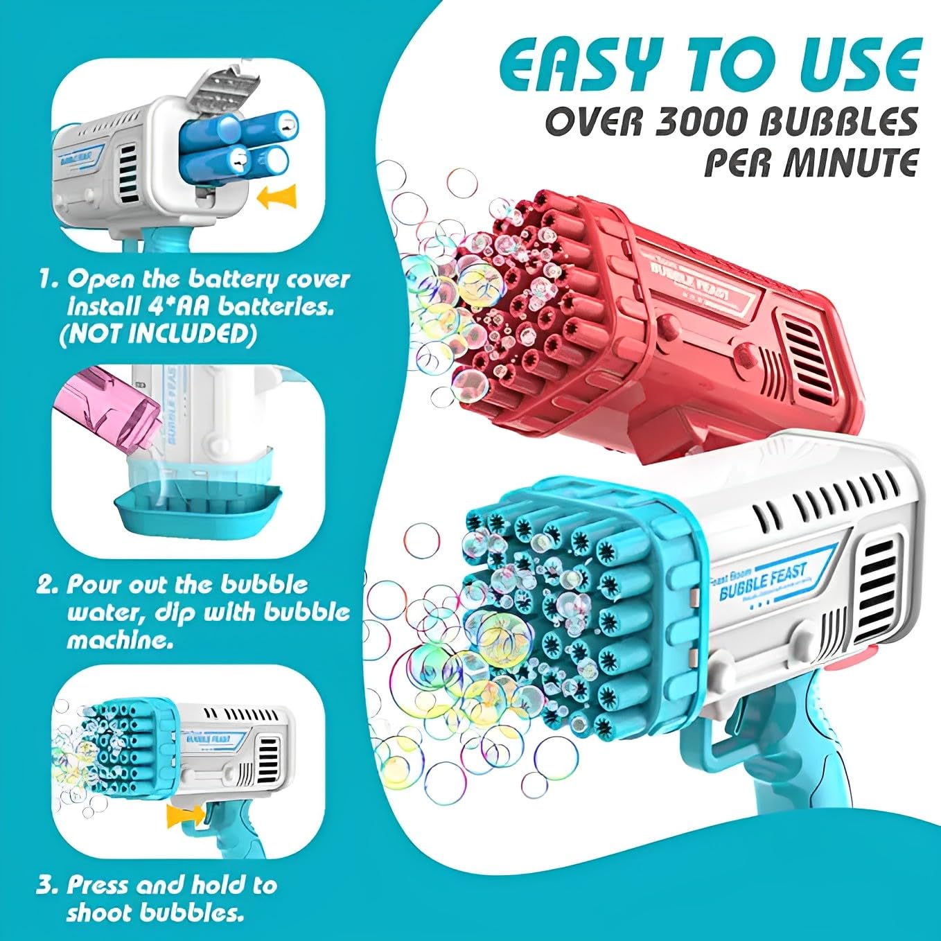 Bazooka Bubble Gun,36 Holes Bubble Blaster, Bubble Gun, Bubble Machine, Toy Gift, Party, Fun Maker for Childer Adults