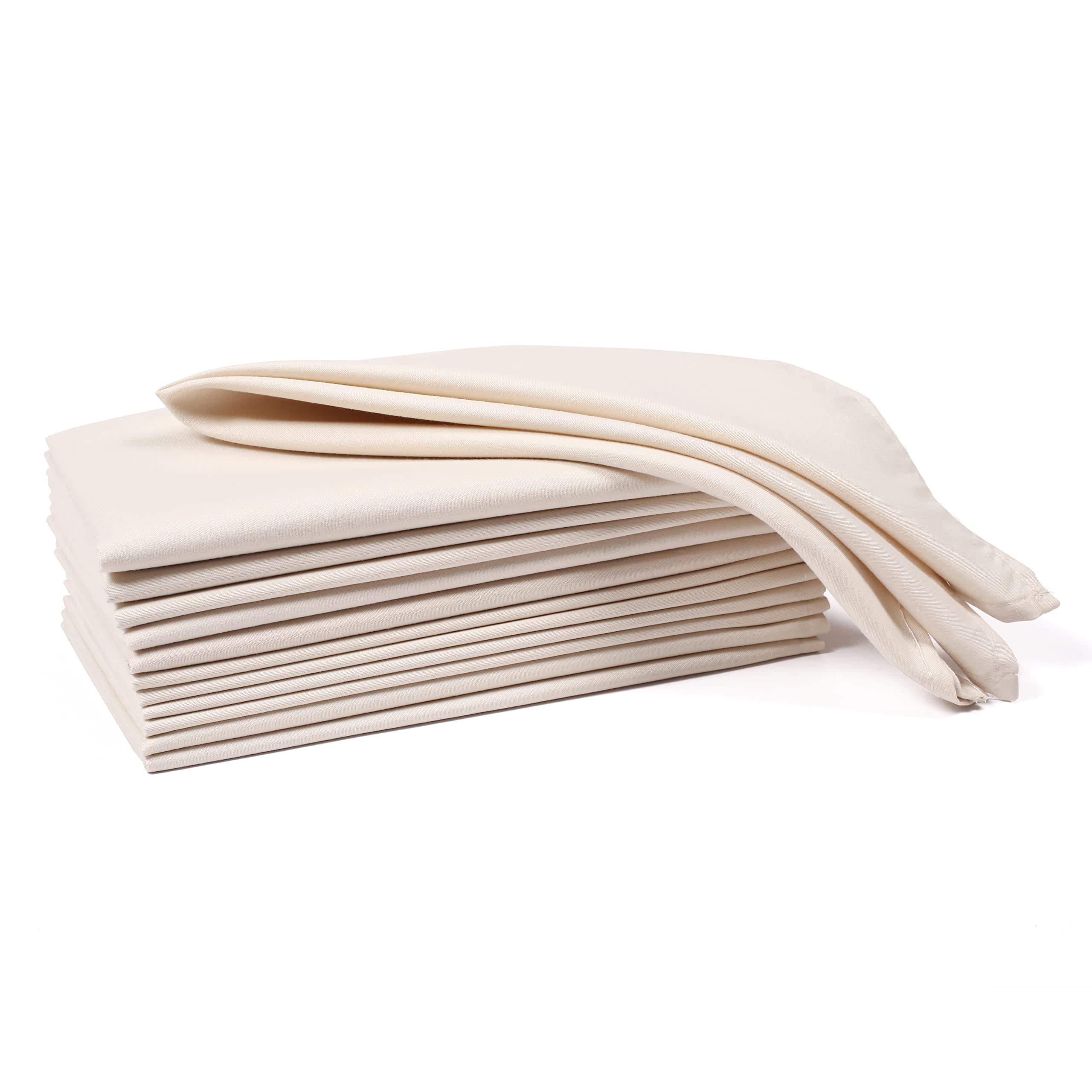 Cloth Dinner Napkins with Hemmed Edges 18x18 Inches Washable - 100% Polyester Soft & Comfortable Reusable Napkins for Weddings, Parties or Daily Use (Set of 12, Almond Beige)