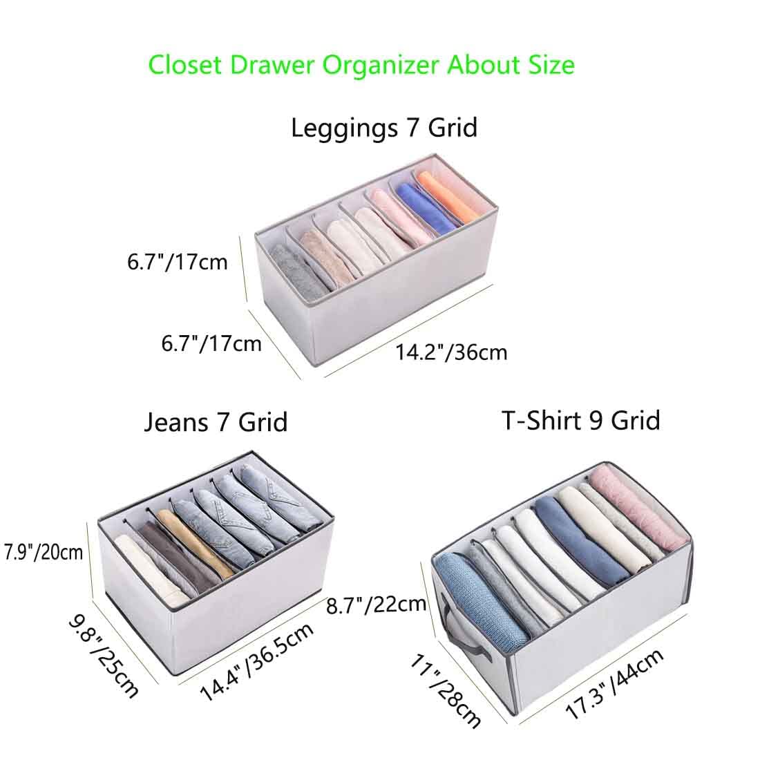 MENGHUONIAN Upgraded Clothes Drawer Organizers, 2/3 Pcs Jeans Compartment Storage Box, 7/9 Grids Clothes Drawer Mesh Separation Box, Anti-Deformation, Washable, Foldable(Gray,2 Pcs Jeans Grid)