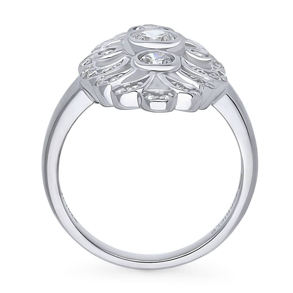 BERRICLE Sterling Silver Navette Cubic Zirconia CZ Statement Art Deco Fashion Ring for Women, Rhodium Plated Size 6
