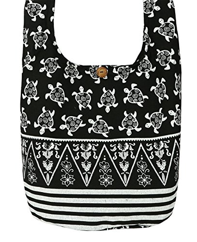 Lovely Creations Hippie Boho New Elephant Crossbody Bohemian Gypsy Sling Shoulder Large Size (Turtle L Black)