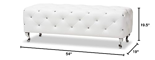 Baxton Studio Stella Crystal Tufted Modern Bench, White, 54(L)X19(W)X19.5(H)