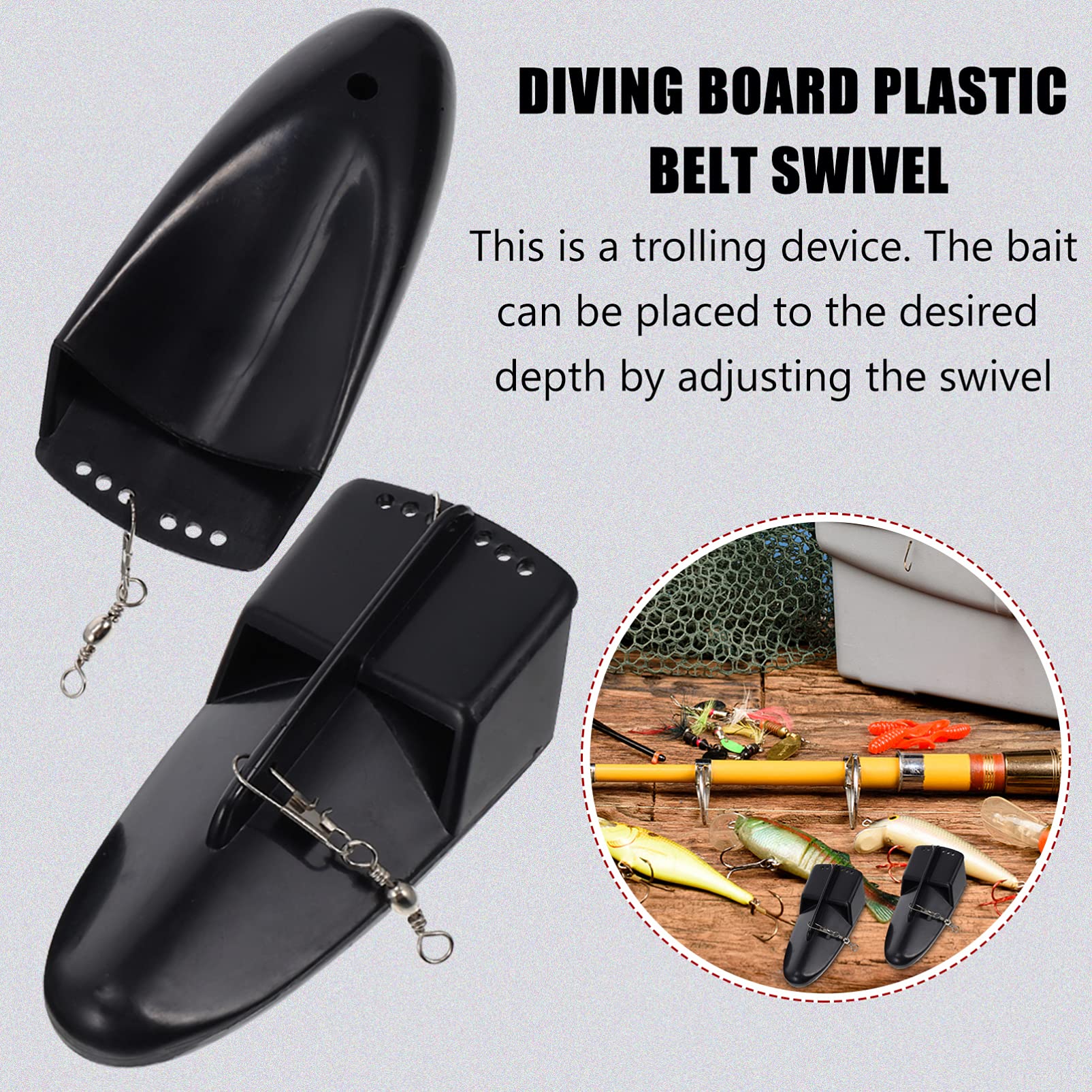 BESPORTBLE 2pcs Planer Plane Tools Swimbaits Ting Black Board Sea Hooks Artificial Rigs Buckle Accessory Deep Bait Lure Swivel with Seeker Diving Fish for Beads Adjustable Freshwater