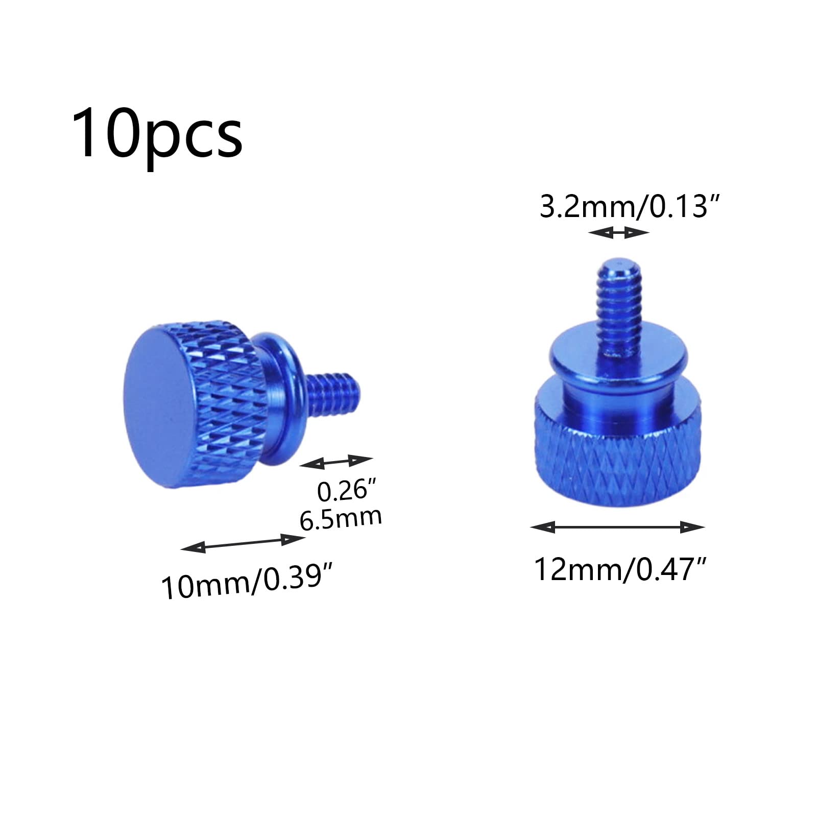 Curqia Aluminum Alloy Thumb Screws Hand Tighten Screws PC Screws for Cover/Power Supply/PCI Slots/Hard Drives (10 PCS, Blue)